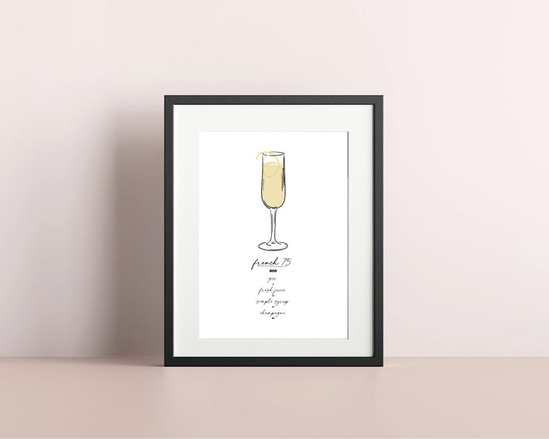 French 75 Cocktail Recipe System, Printable Wall Art Modern Minimalist ...