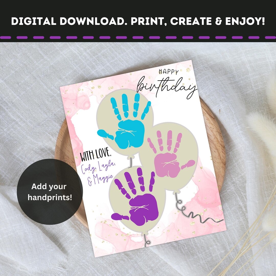 Happy Birthday Balloon Handprint Art, Handprint and Footprint Craft ...