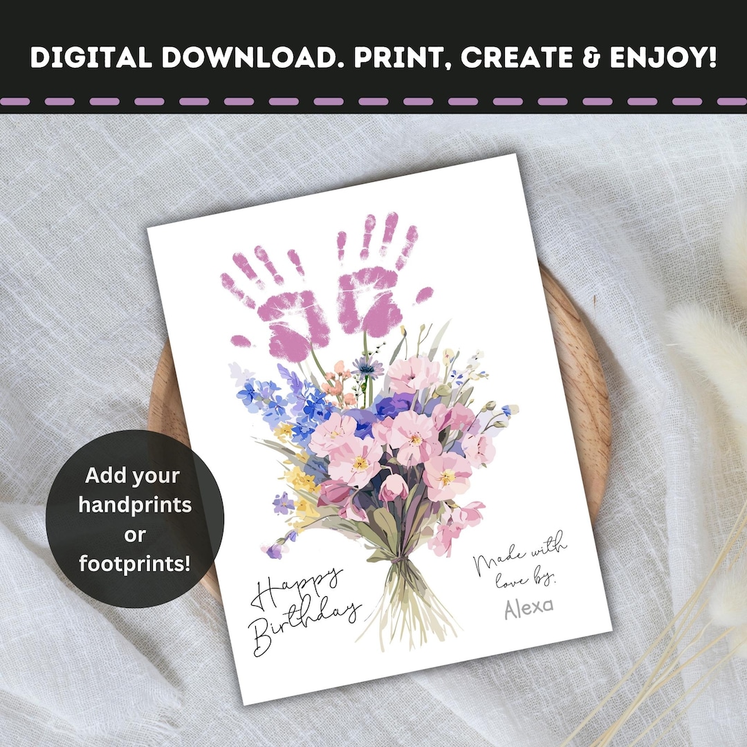 Happy Birthday Flower Bouquet Handprint Art, Handprint and Footprint ...