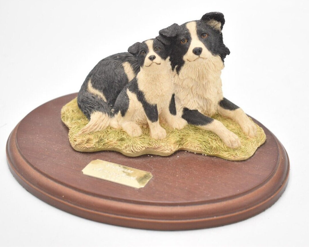 Vintage Sherratt and Simpson Border Collie Dog and Puppy on Plinth ...