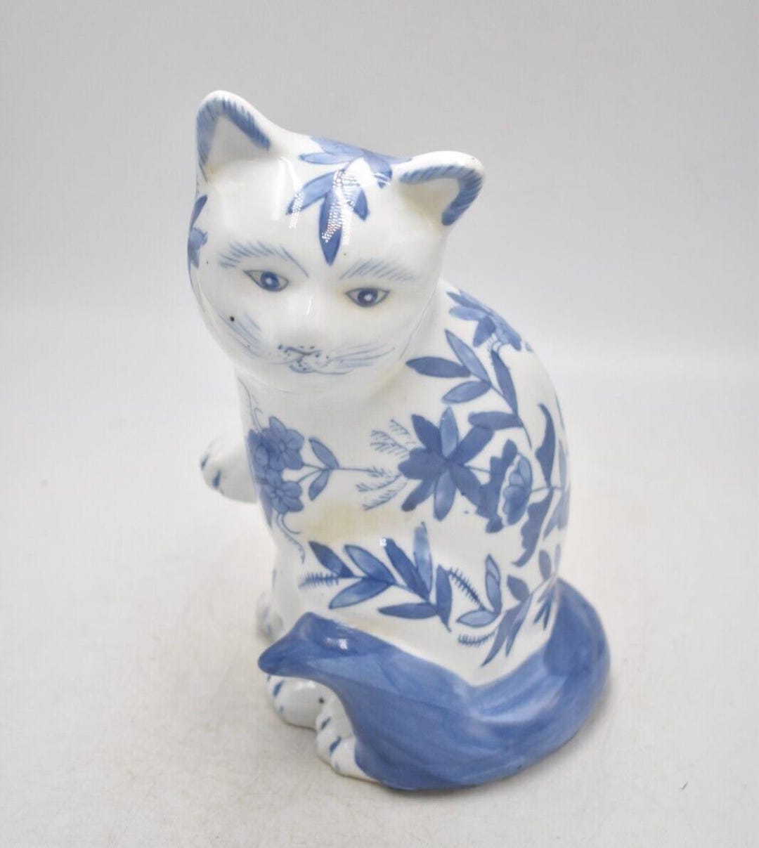 Vintage Chinese Lucky Cat Blue and White Figurine Statue Ornament - Etsy