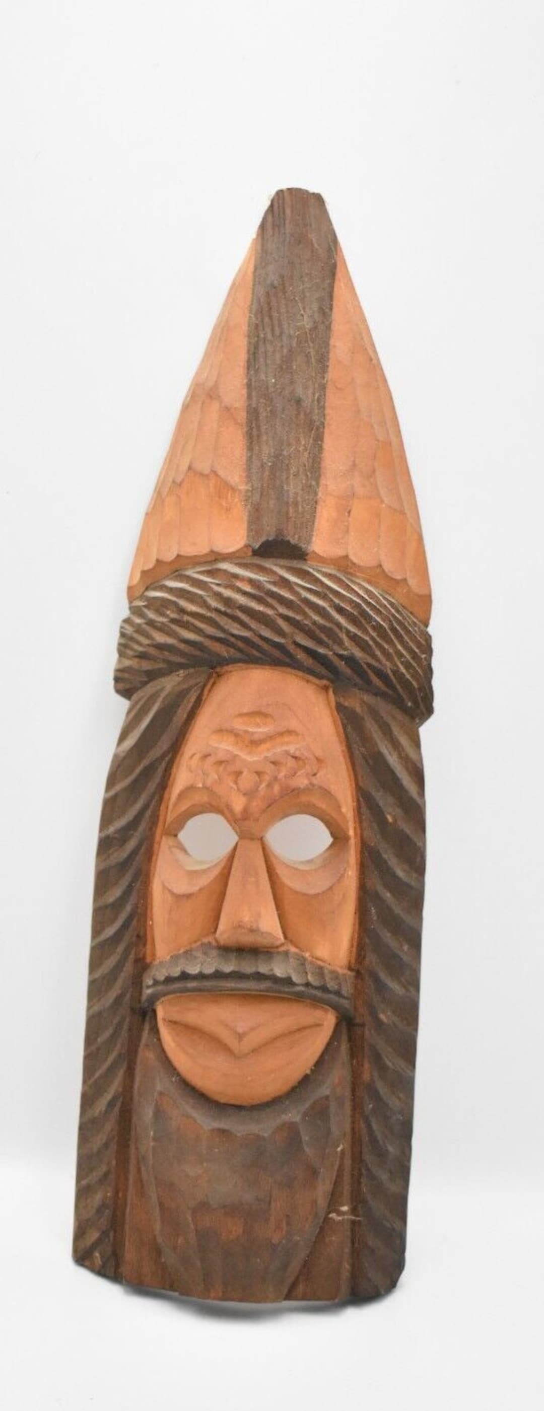 Vintage Mongolian Wooden Face Mask Hand Carved Wall Hanging Wall Plaque ...