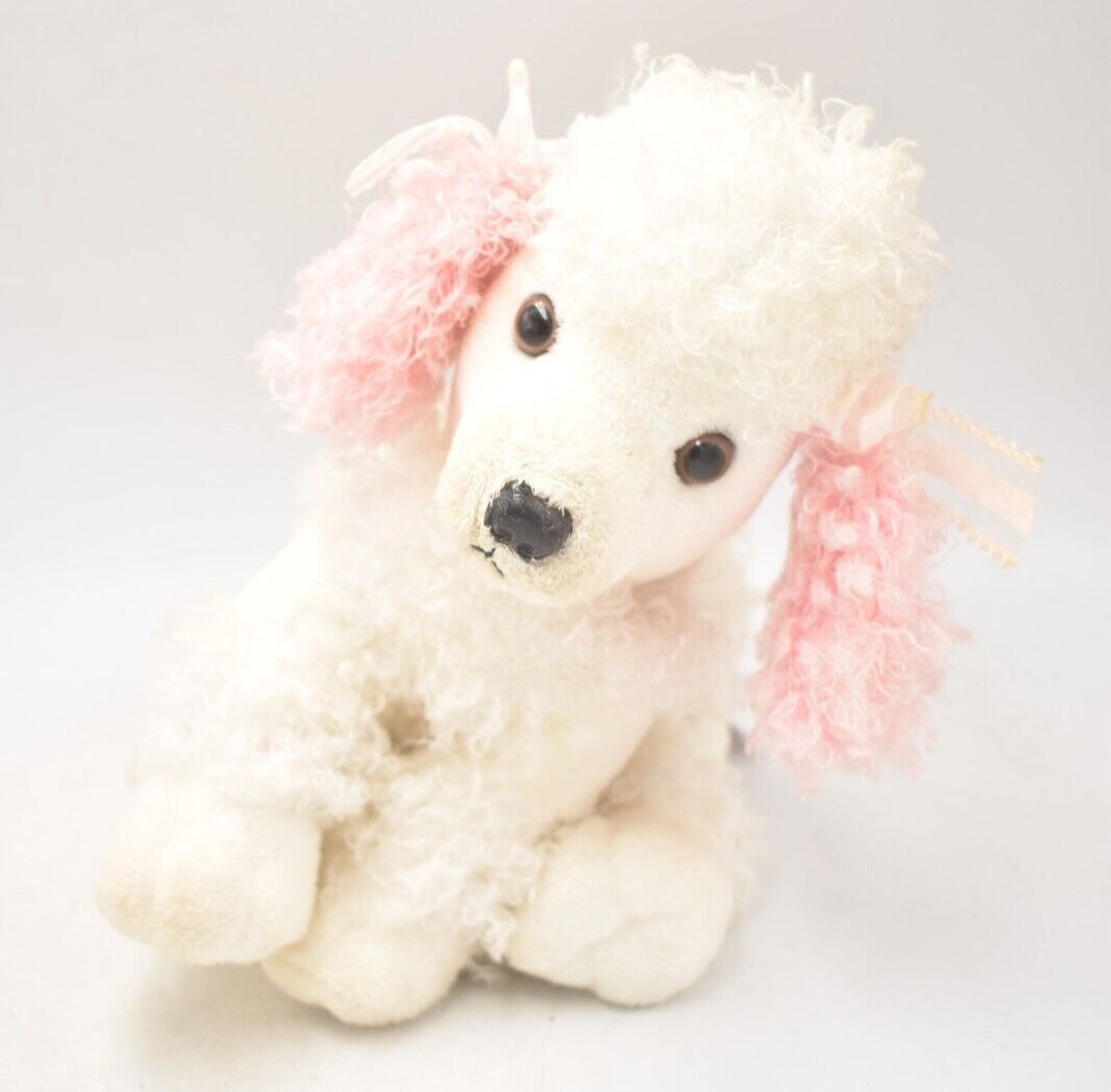Vintage Aurora Poodle Dog White With Pink Ears Soft Plush Toy Retired ...