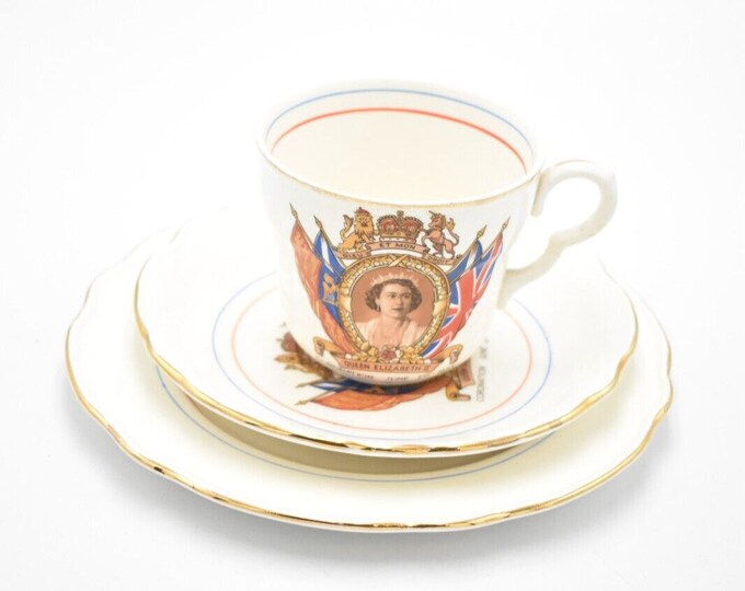 Vintage Queen Elizabeth Coronation Tea Cup and Saucer Side Plate 1953 ...