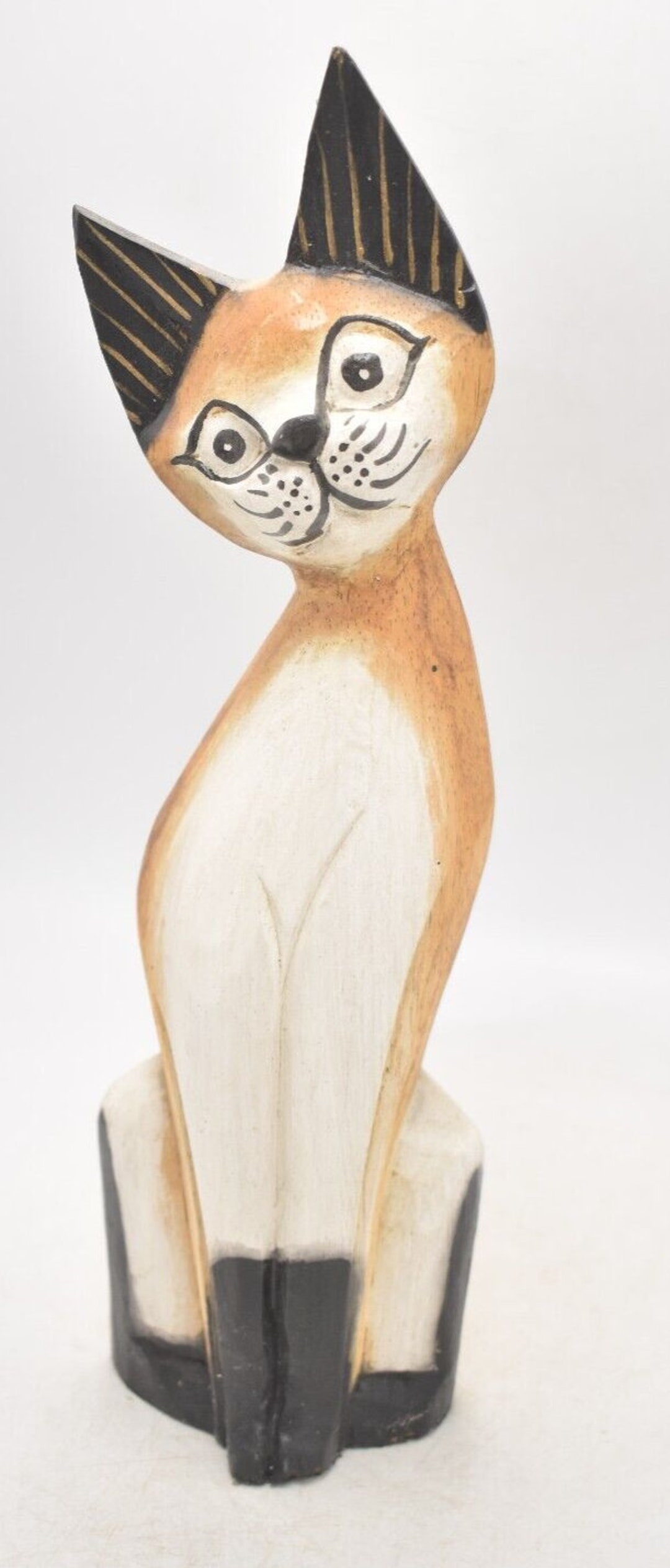 Vintage Wooden Cat Figurine Statue Ornament Hand Carved - Etsy