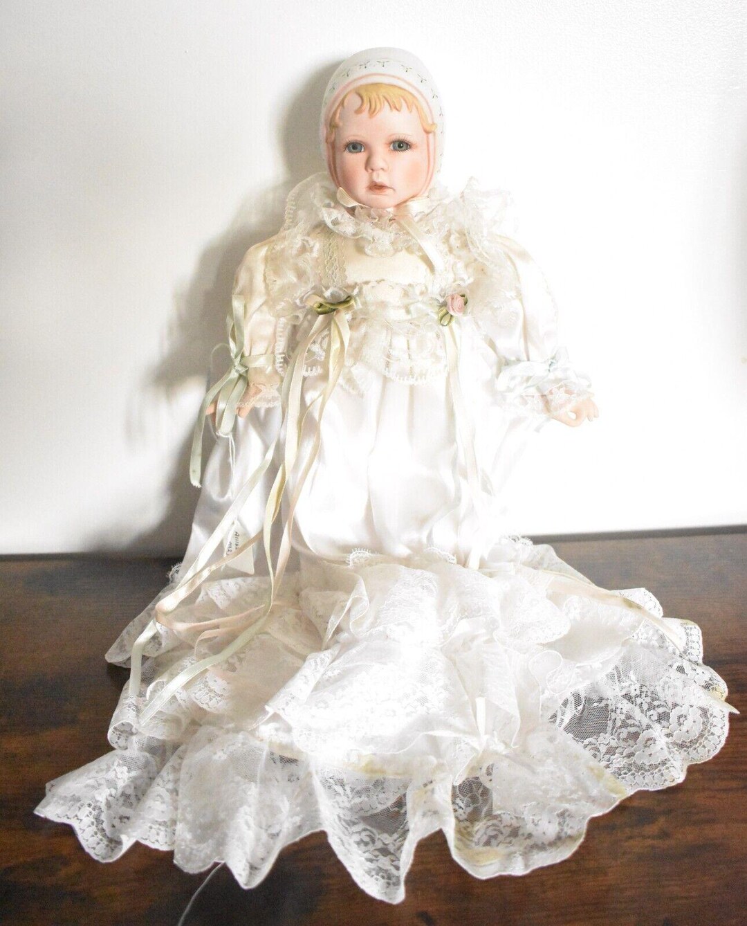 Vintage Seymour Mann Rebecca Sculpted Bonnet Christening Doll Porcelain ...