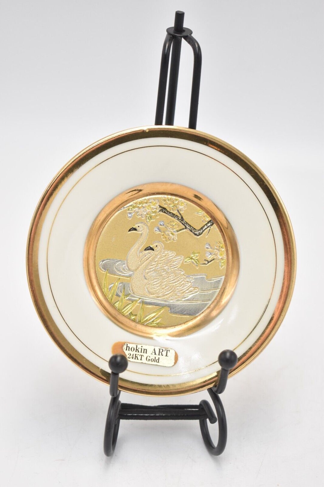 The Art of Chokin Swan Porcelain Plate 24k Gold Rim White - Etsy