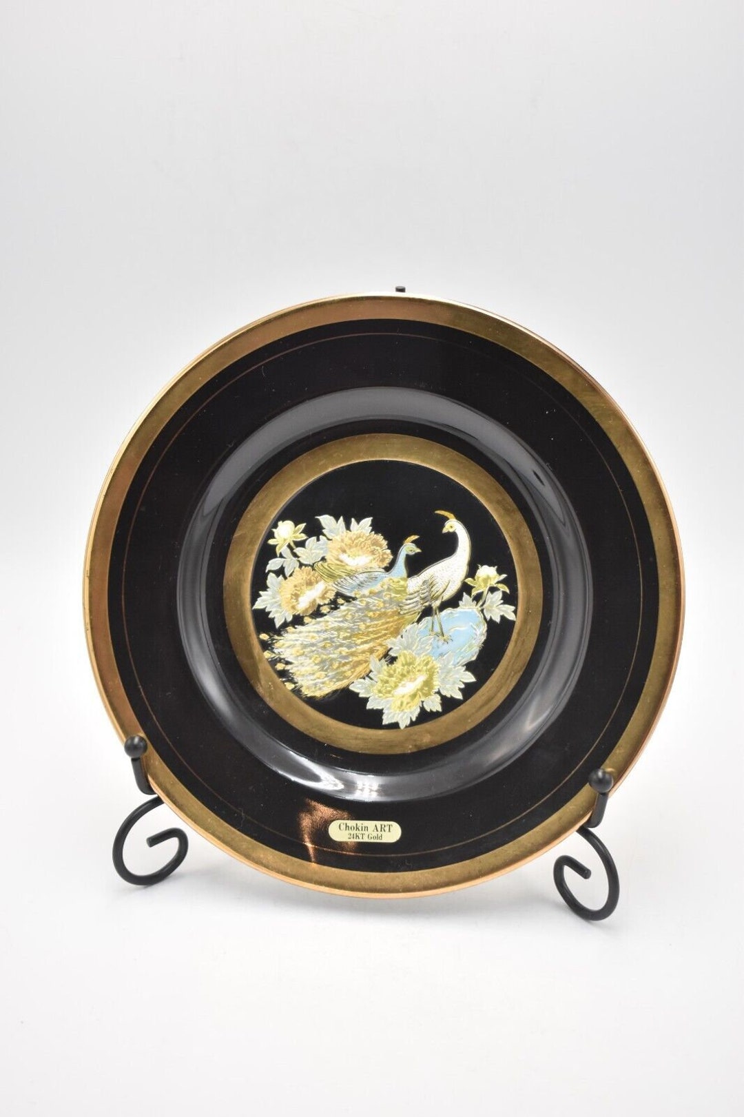 The Art of Chokin Peacock Design Porcelain Plate 24k Gold Rim - Etsy