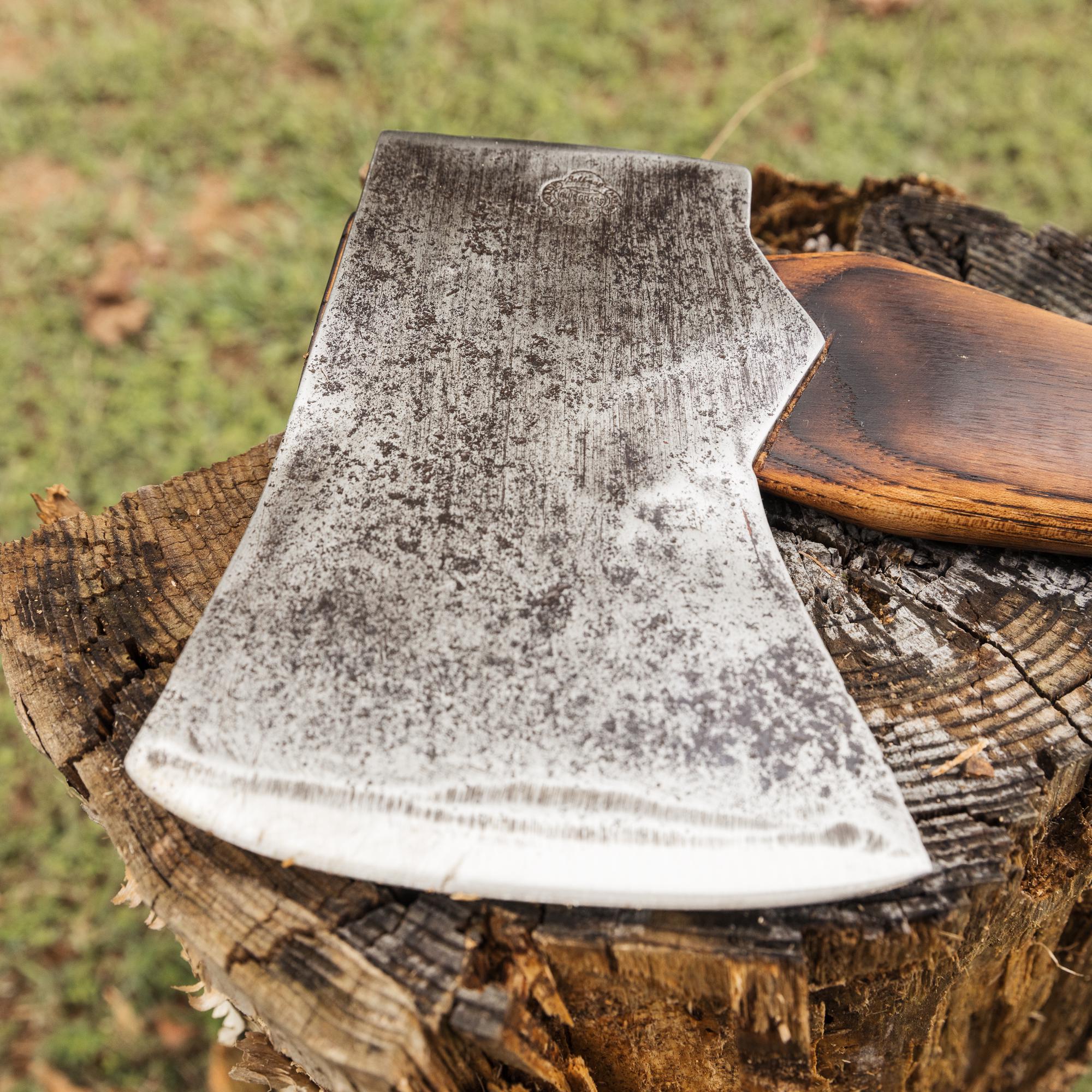 Restored Vintage Blue Grass Jersey Pattern Single Bit Axe on Charred ...