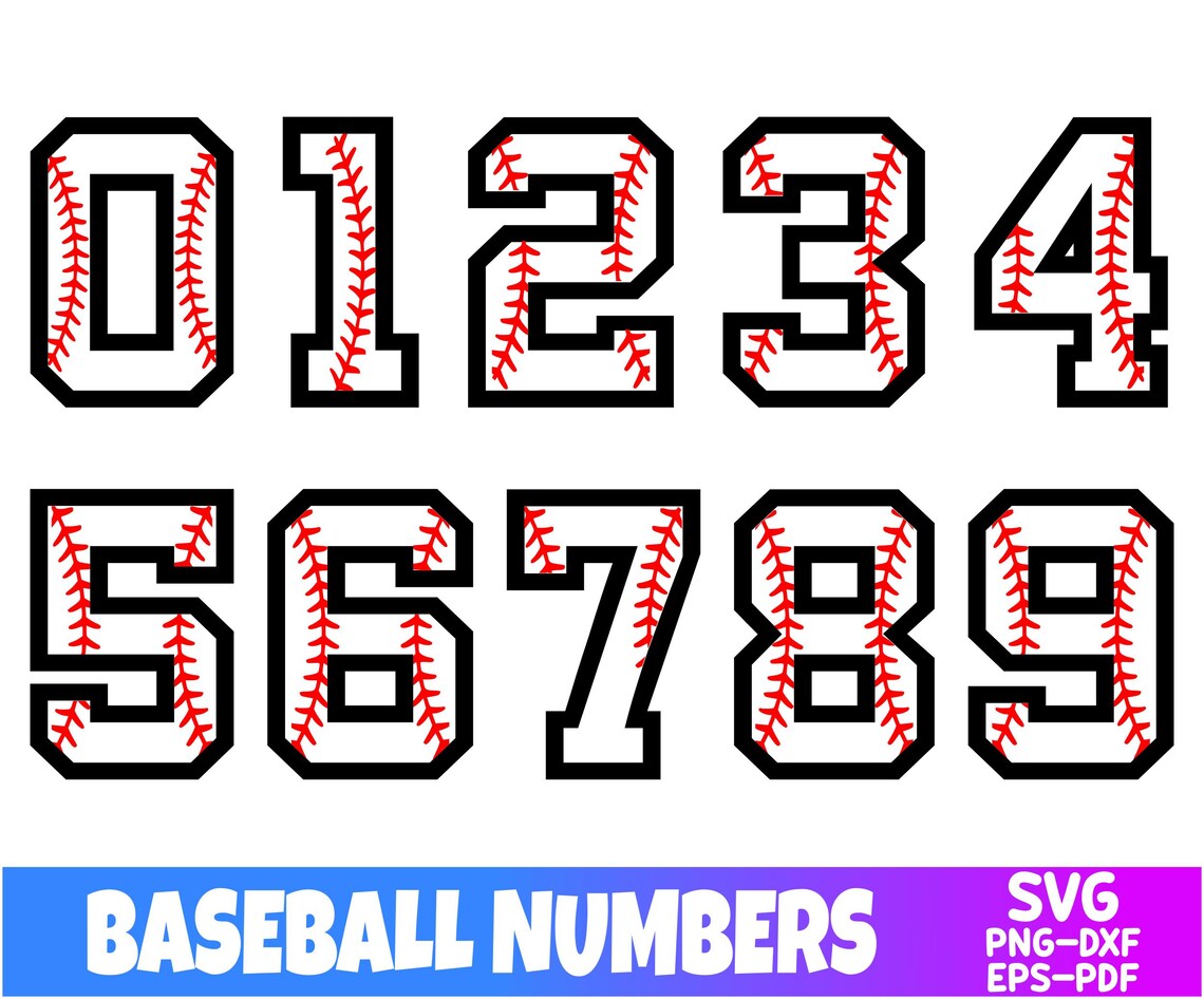 Baseball Numbers, Baseball Svg, Baseball Stitch, Baseball Font Svg ...