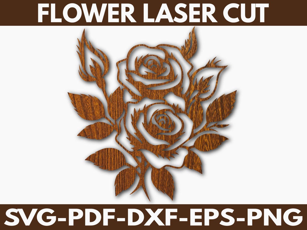 Two Rose Laser Cut Svg Files, Vector Files for Wood Laser Cutting, Rose ...