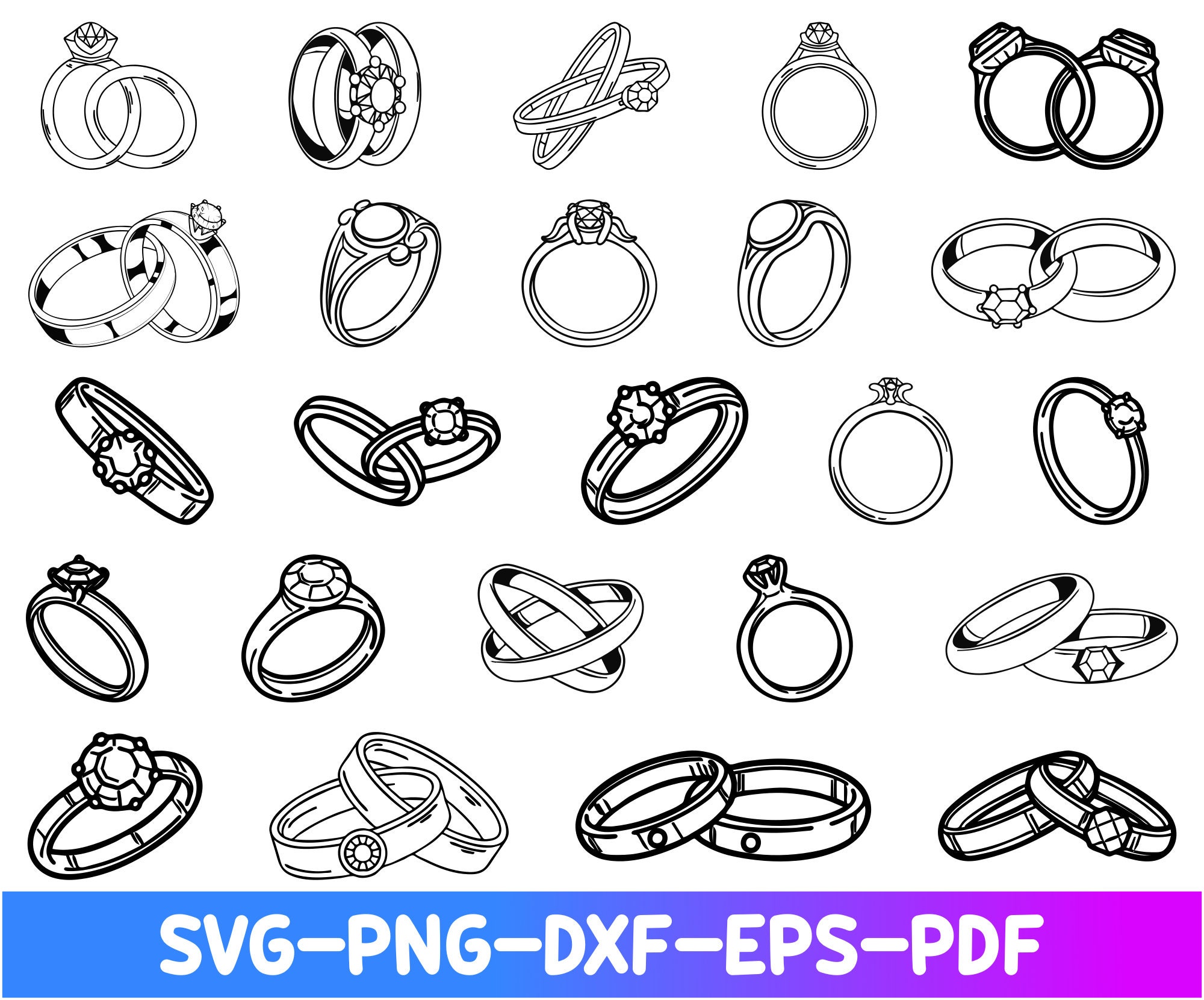 Wedding Ring SVG Files, Engagement Ring SVG Vector Files, Groom and ...