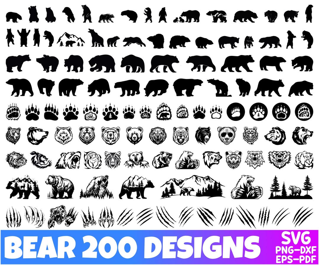 200 Bear Svg or Png / Grizzly Bear SVG Bundle / Bear Head Svg Cut Files ...