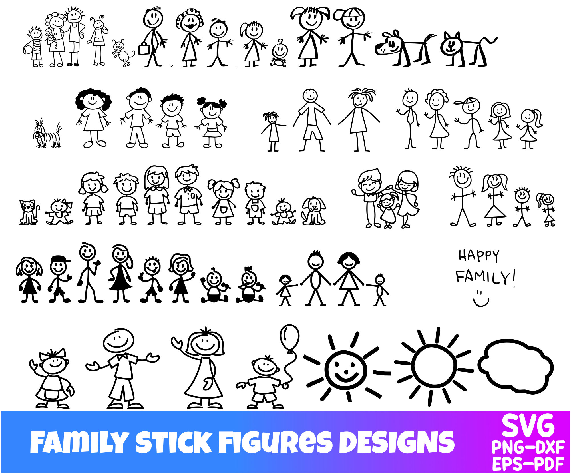 Stick Family SVG Bundle, Stick Family Cut File, Clipart, Cut File for ...