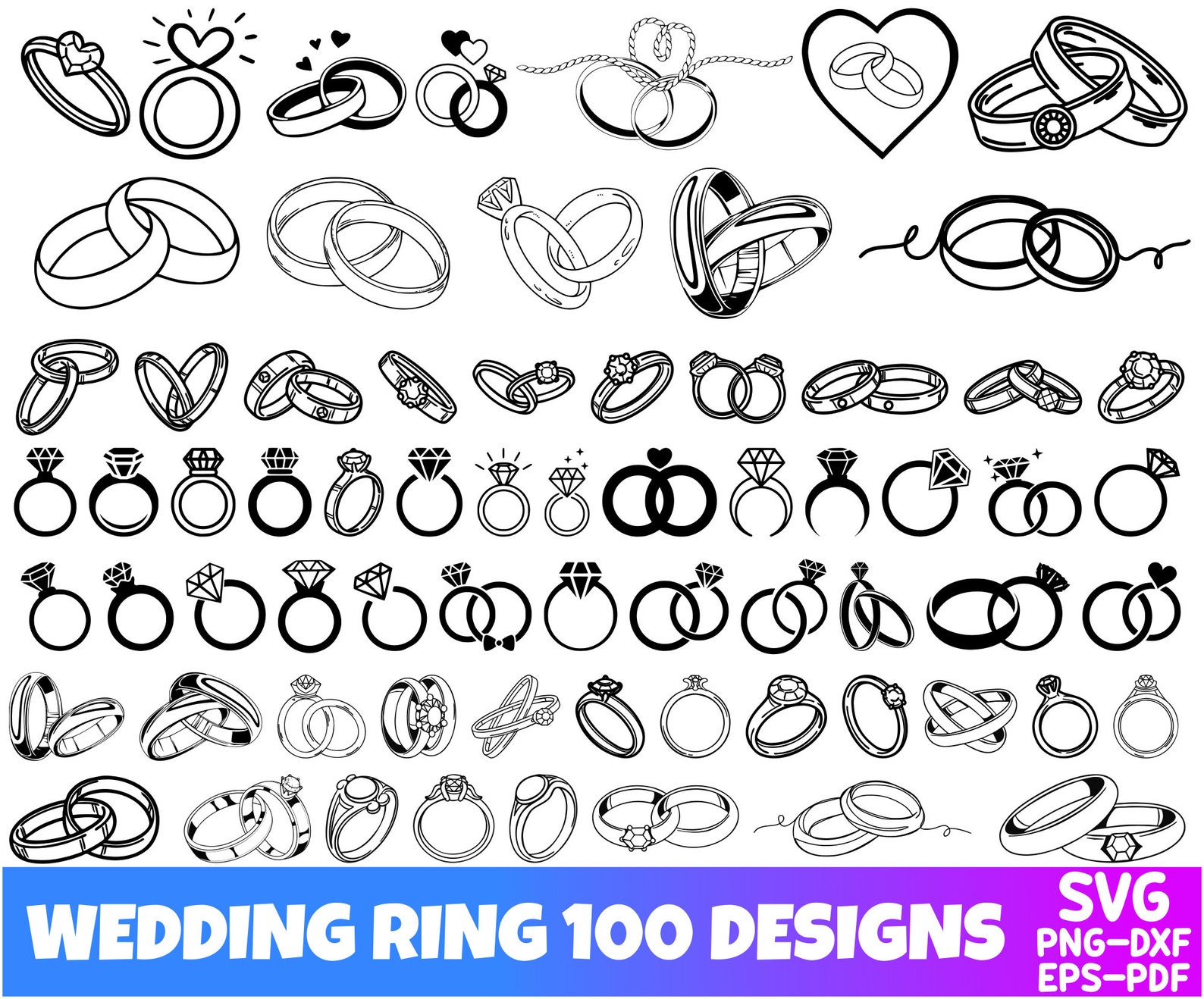 Wedding Ring SVG Files, Engagement Ring SVG Vector Files, Groom and ...