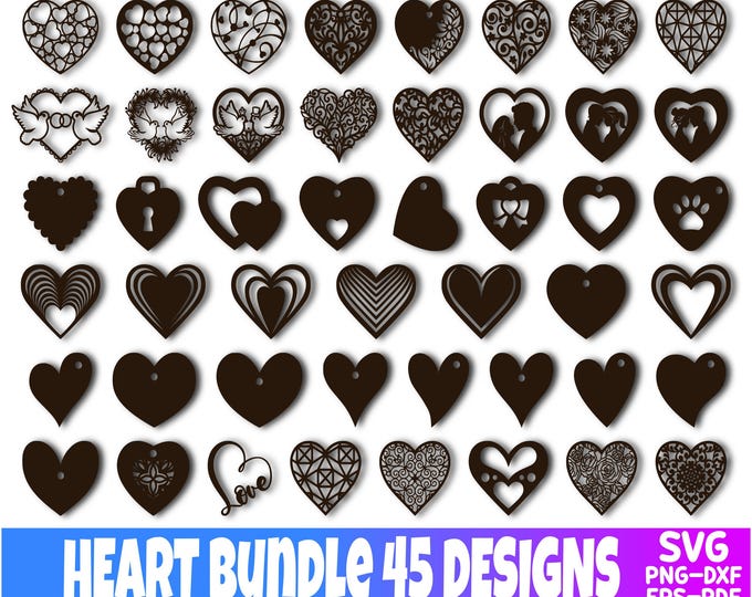 Heart SVG Set, Valentine's Cut Files, Hearts Laser Cut Cricut, 9 Heart ...