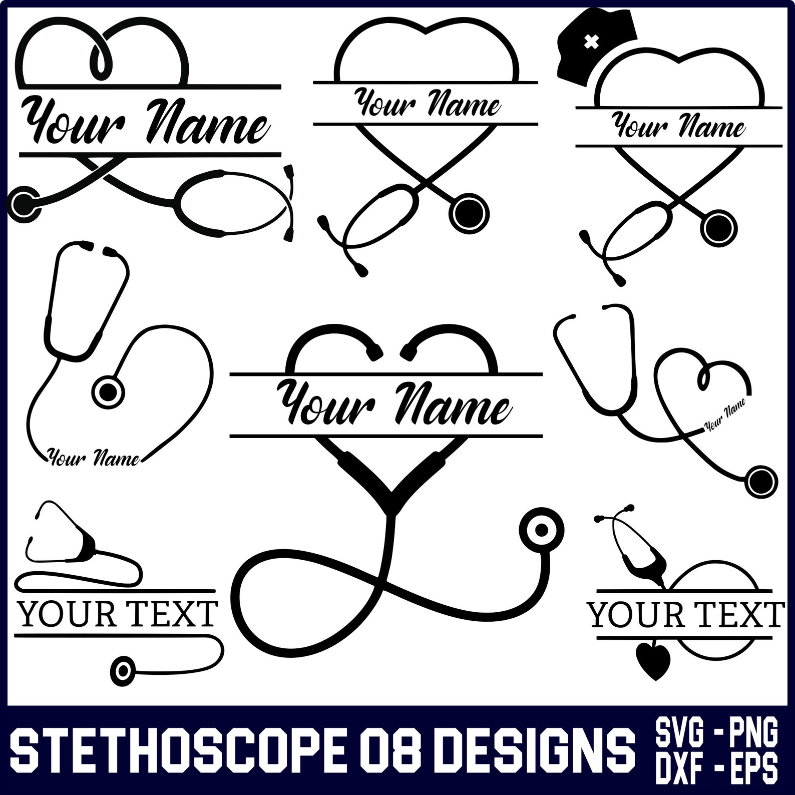 Stethoscope Heart Svg Stethoscope Split Monogram SVG Nurse Svg Bundle ...