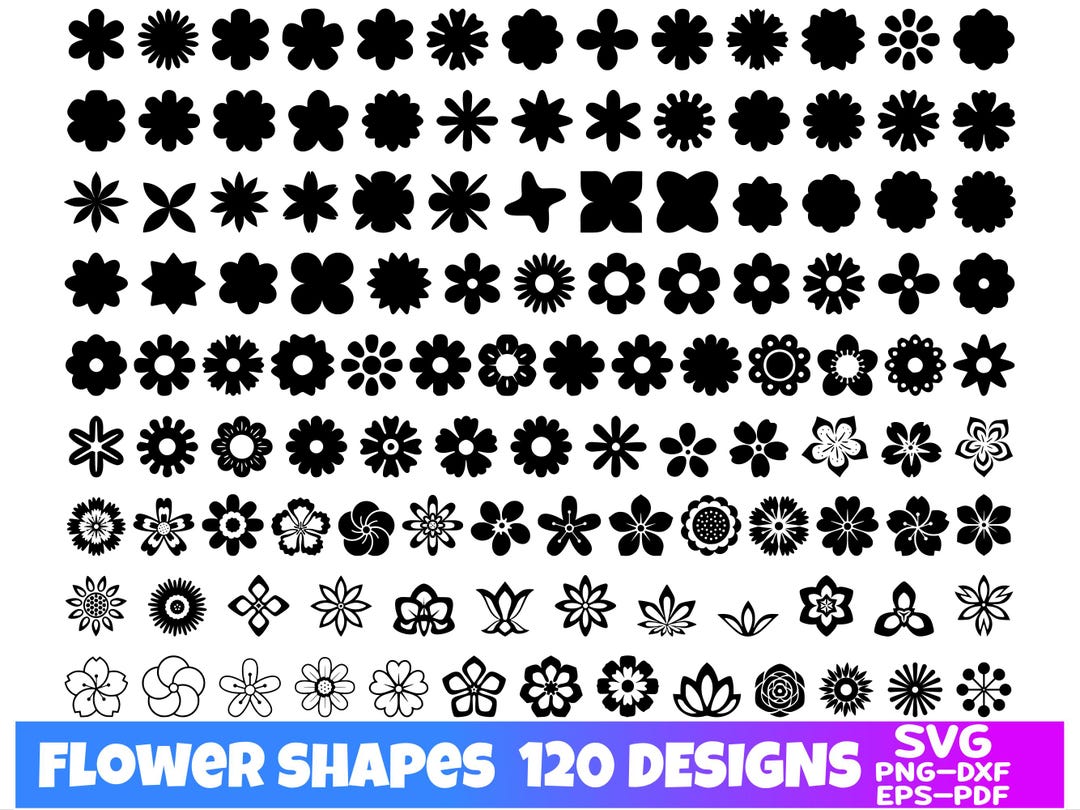 SVG Flower Shapes / 120 Vector Flowers / SVG Flower Templates / Flower ...