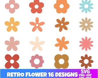 Retro Flower Shapes SVG, Flower SVG, Daisy Flower PNG, Retro Daisy Svg ...