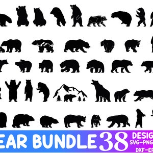Bear SVG Bundle, Mountains Pine Trees Grizzly Bear SVG, Mama Bear Silhouette, Snowy Winter Scene ...