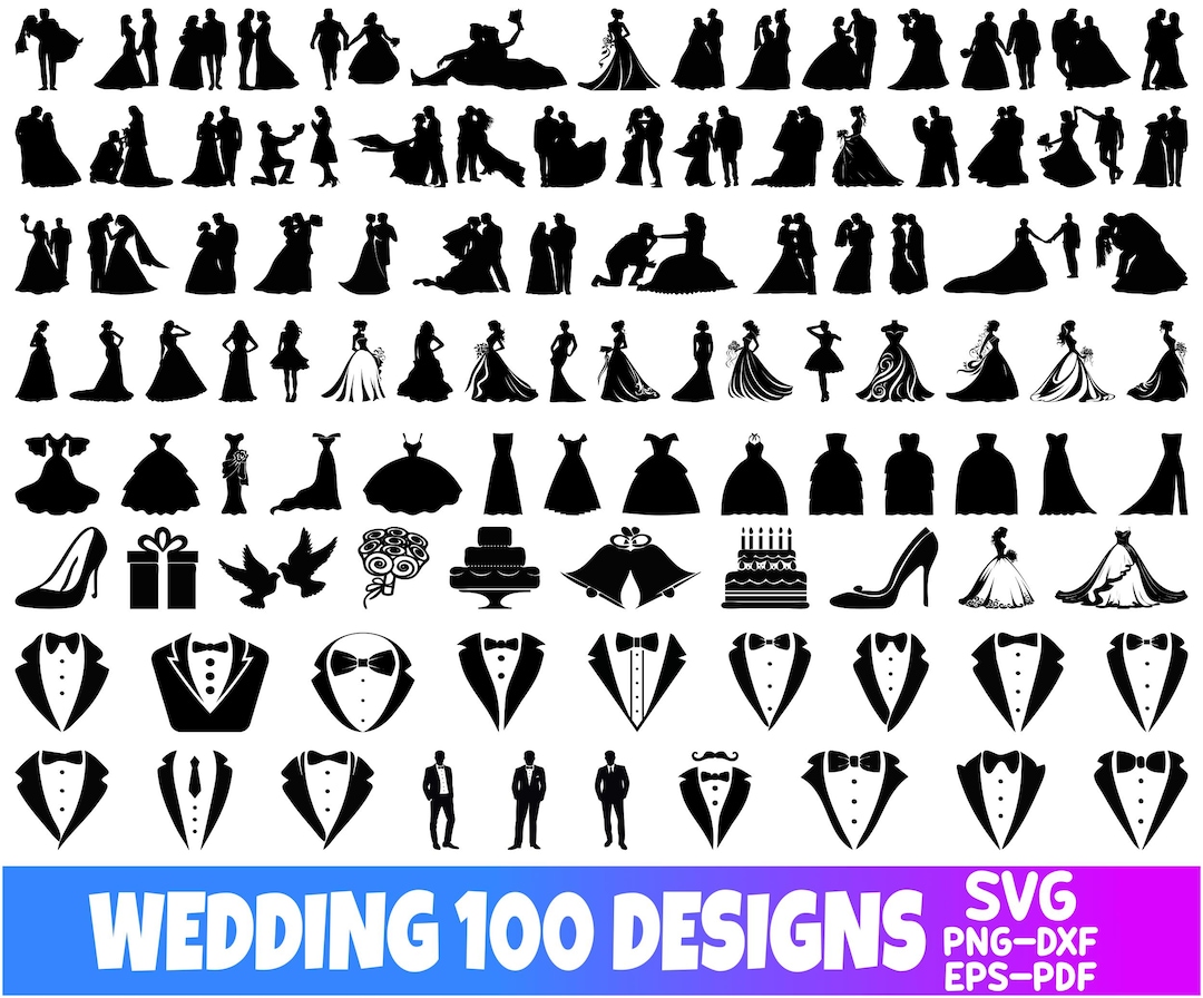100 Wedding Silhouette SVG Bundle | Bride & Groom Designs | Cut Files ...