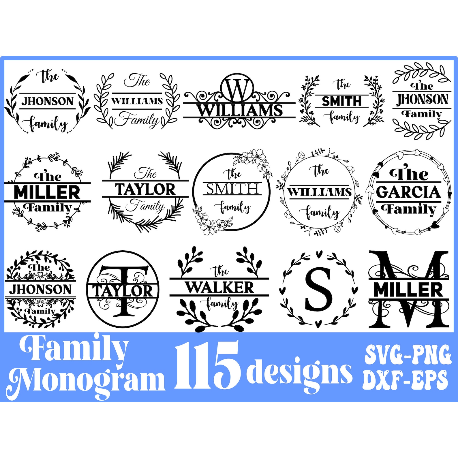 Family Name Monogram Svg family Name Sign Svg Bundle Wedding - Etsy