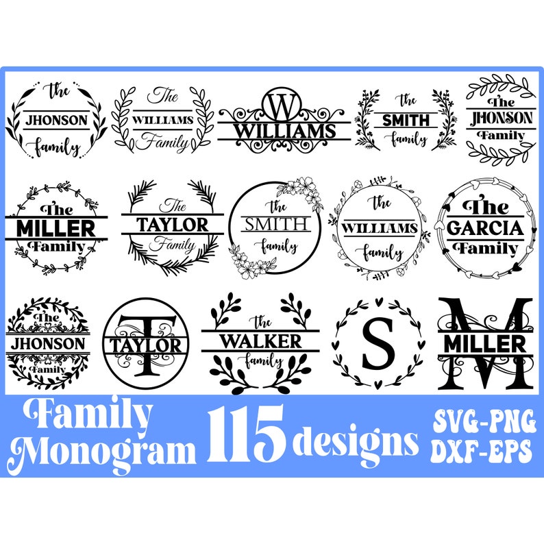 Family Name Monogram Svg ,family Name Sign Svg Bundle, Wedding Monogram ...