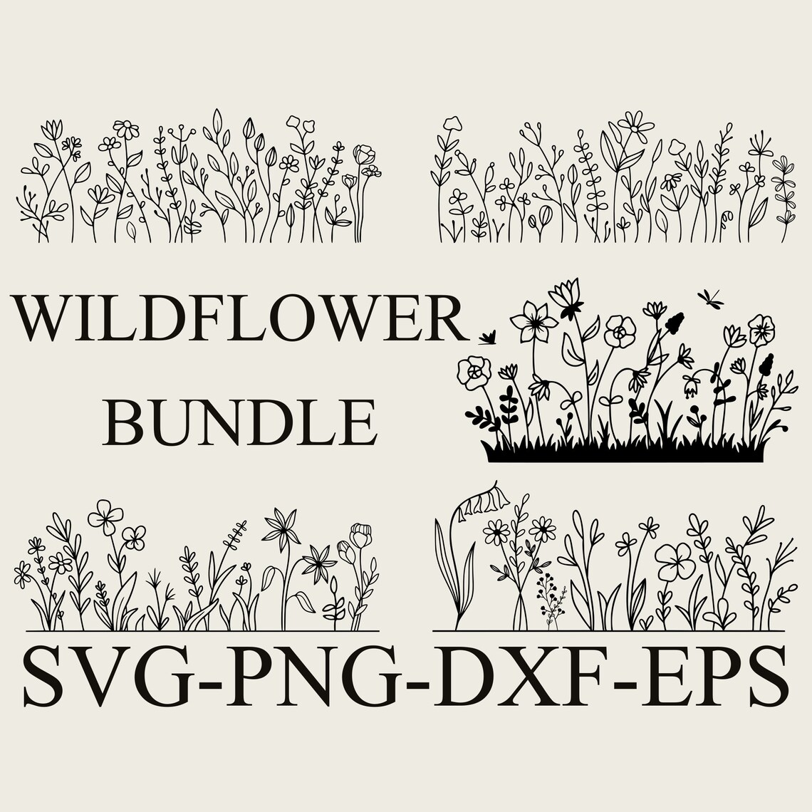 Wildflower Svg Bundle, Flower Meadow Svg, Flower Border SVG, Minimalist ...