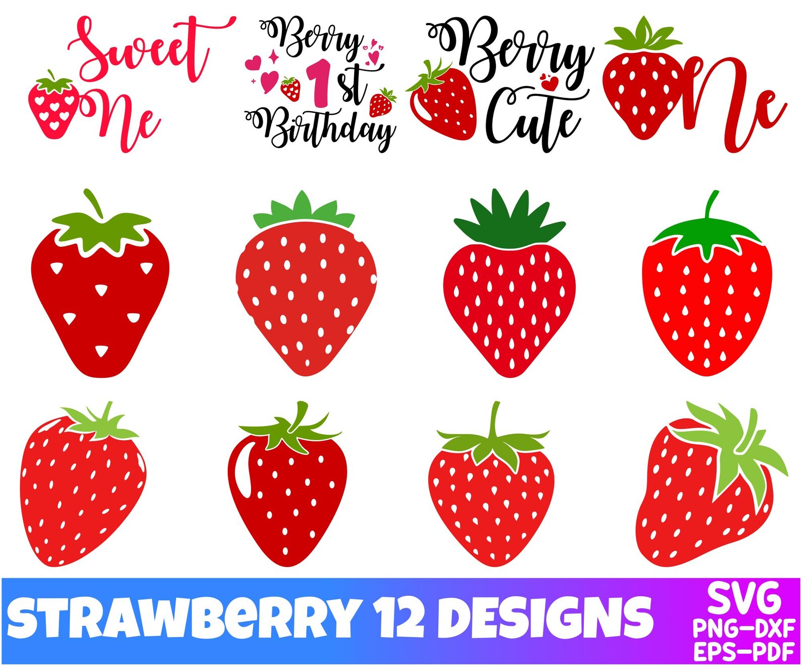 12 Strawberry Svg, Strawberry Svg Bundle, Garden Strawberry Svg, Fruit ...