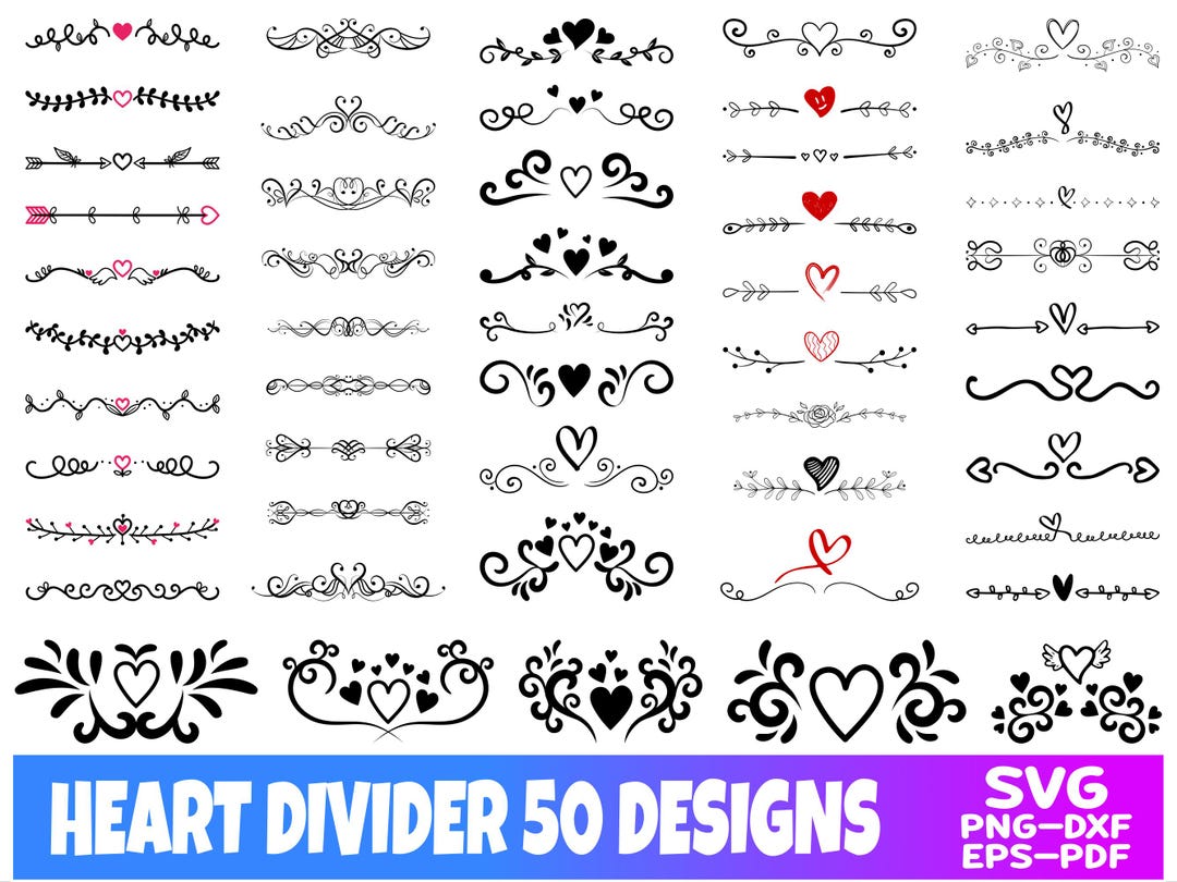 Heart Text Dividers SVG | Wedding Text Dividers SVG | Heart Border Svg ...