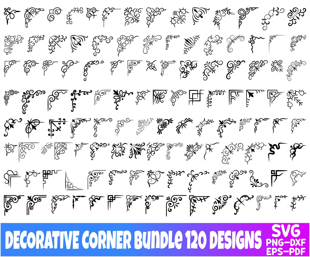 120 SVG Png Pdf Dxf Corner Pattern Border Frames Bundle Laser Cut ...