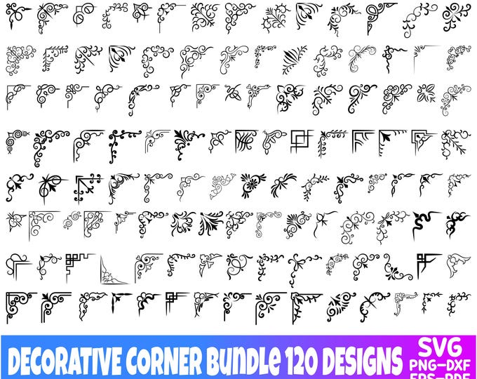 SVG Png Pdf Dxf Corner Pattern Border Frames Bundle Laser Cut Engrave ...