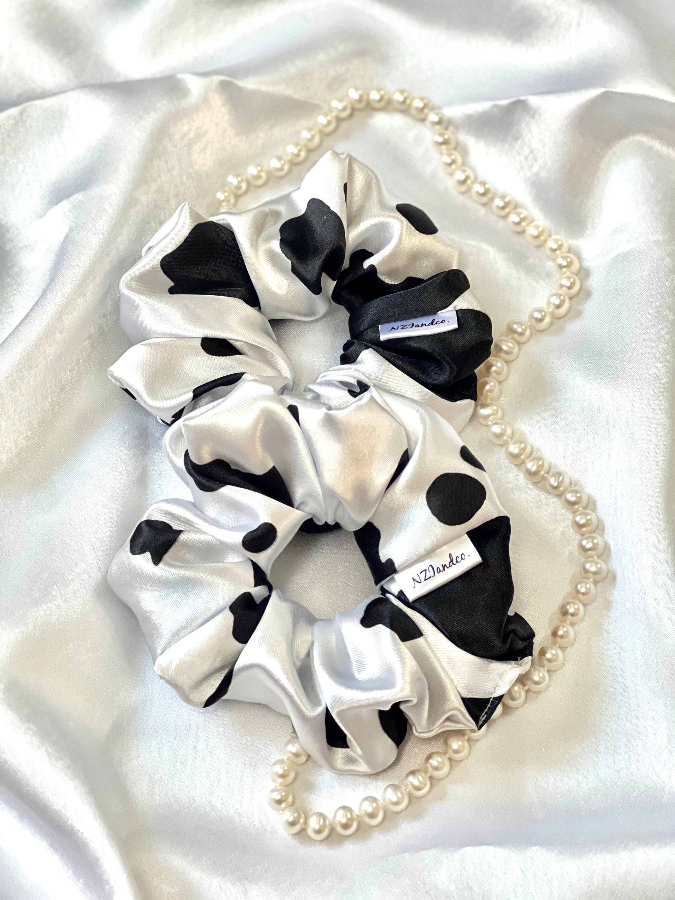 Cow Print Hair Scrunchies and Eye Mask Set Black and White - Etsy