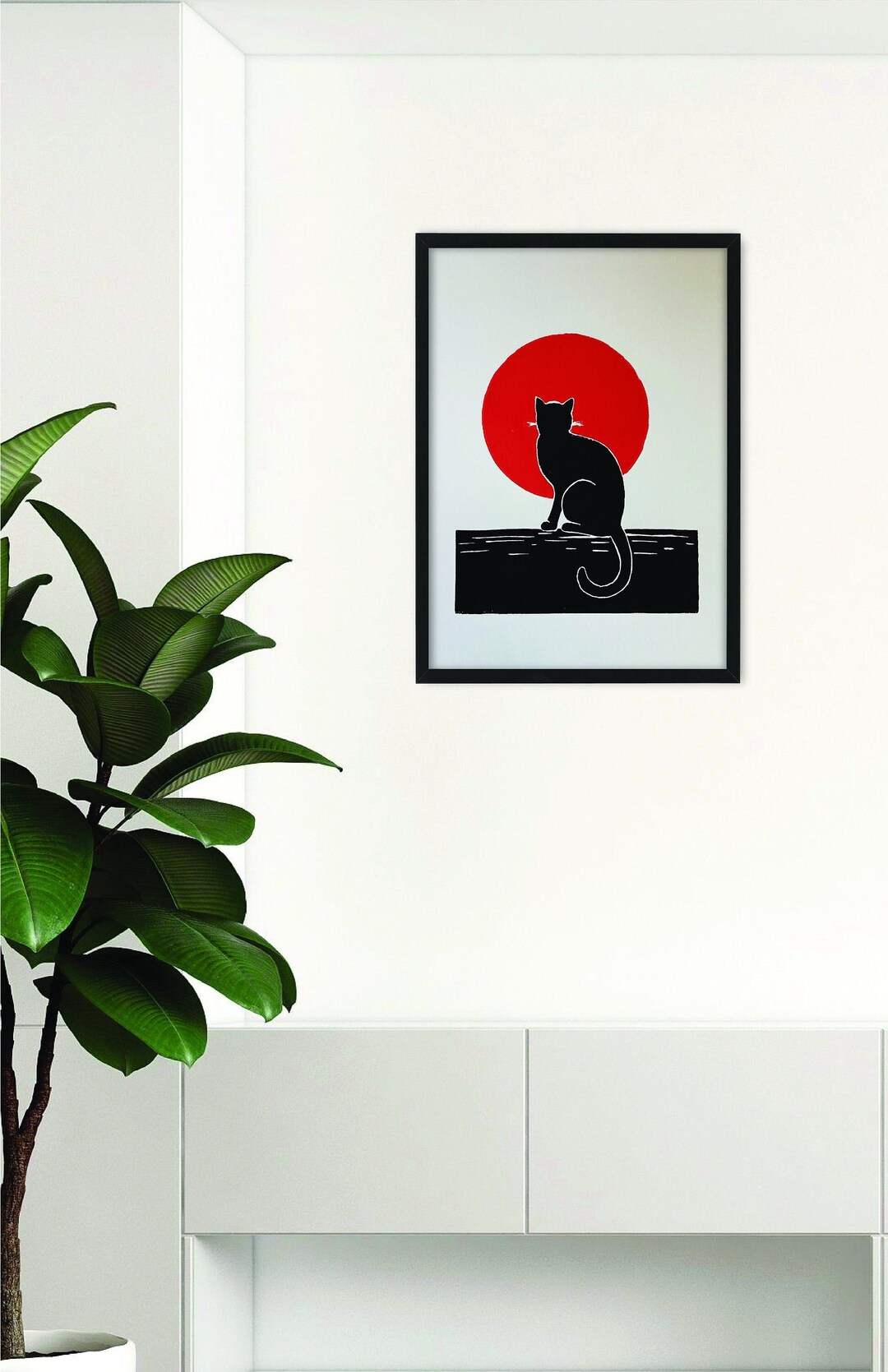 Cat and Moon Linocut Print Cat Linocut Original Linocut - Etsy