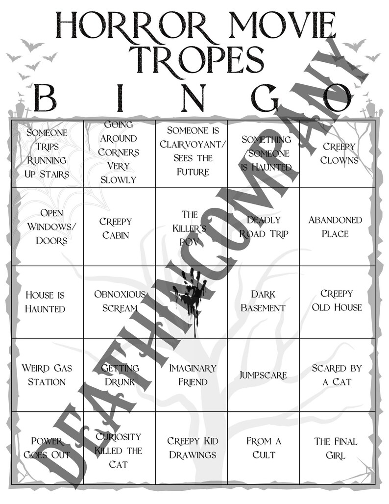 51 Bingo Cards for Horror Movie Trope Bingo - Etsy