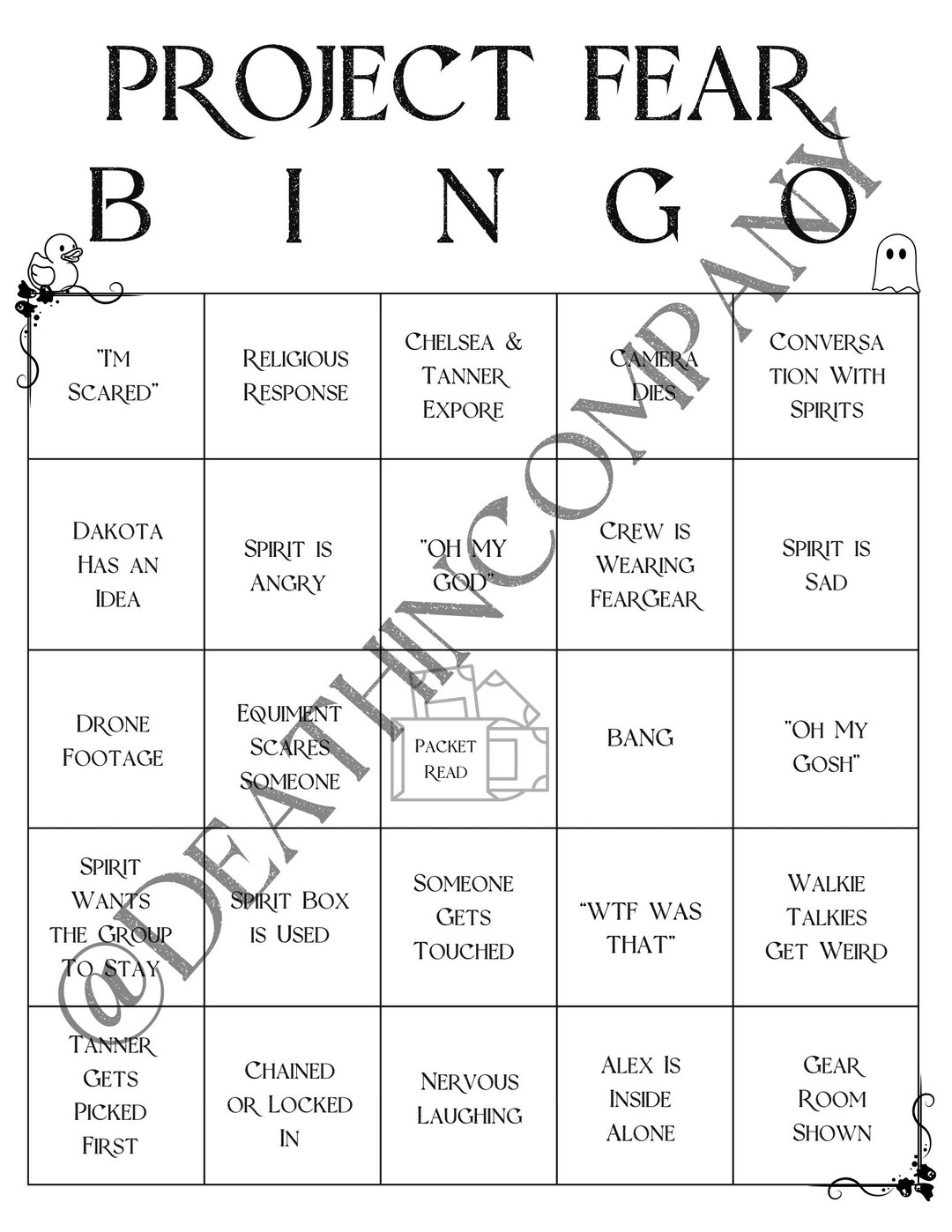 51 Project Fear/destination Fear Bingo Cards Fun and Spooky Game for ...