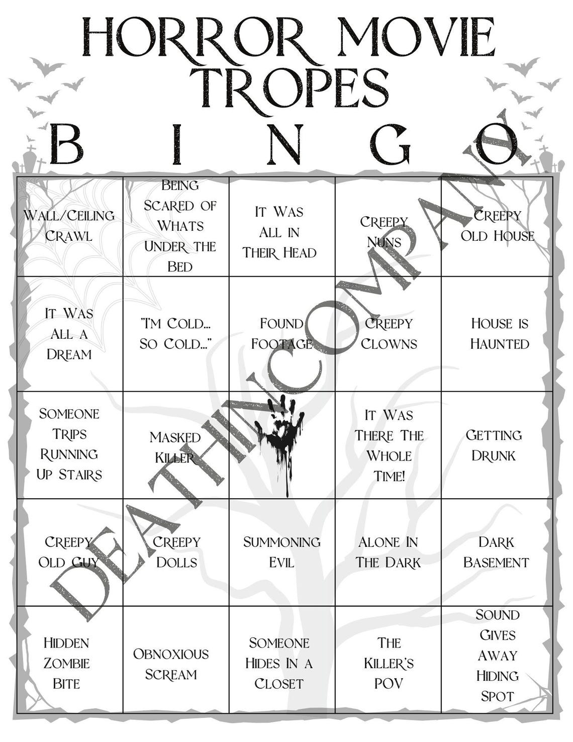51 Horror Movie Trope Bingo Cards – Fun and Spooky Game for Fans ...