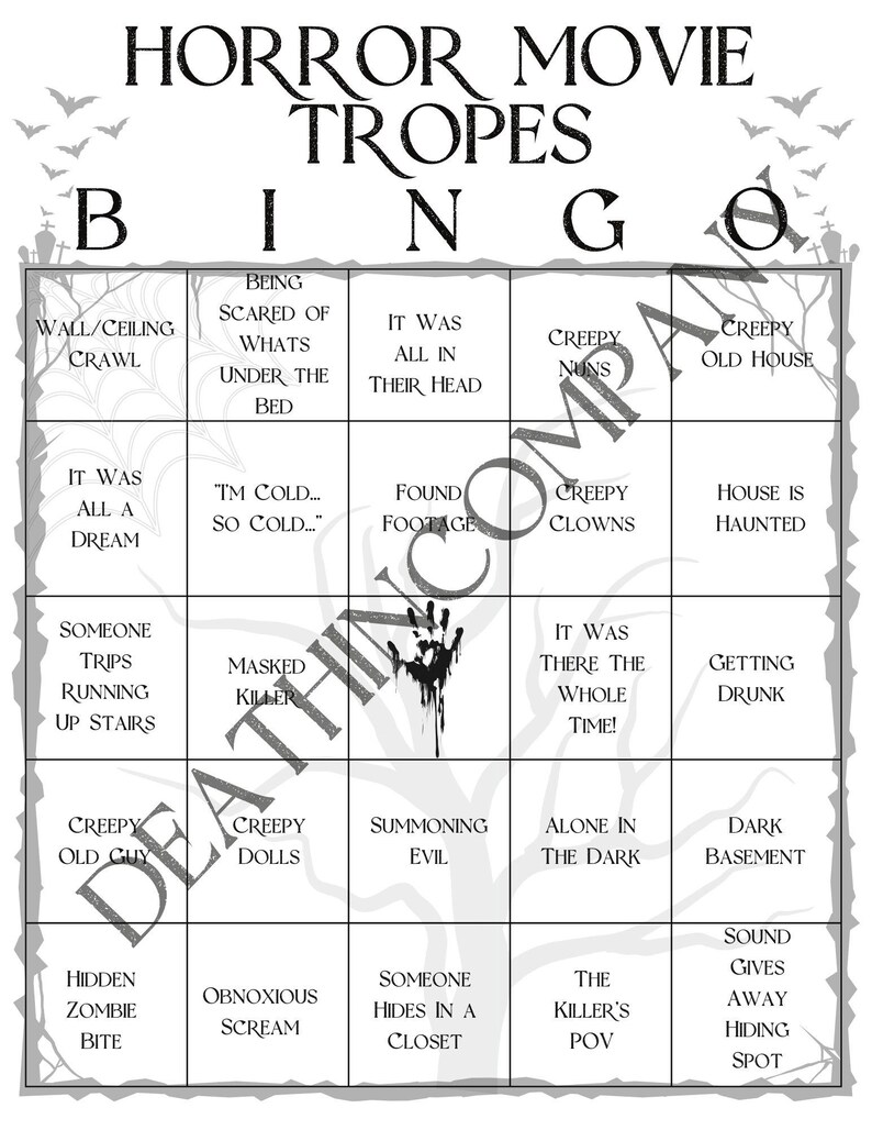 51 Bingo Cards for Horror Movie Trope Bingo - Etsy