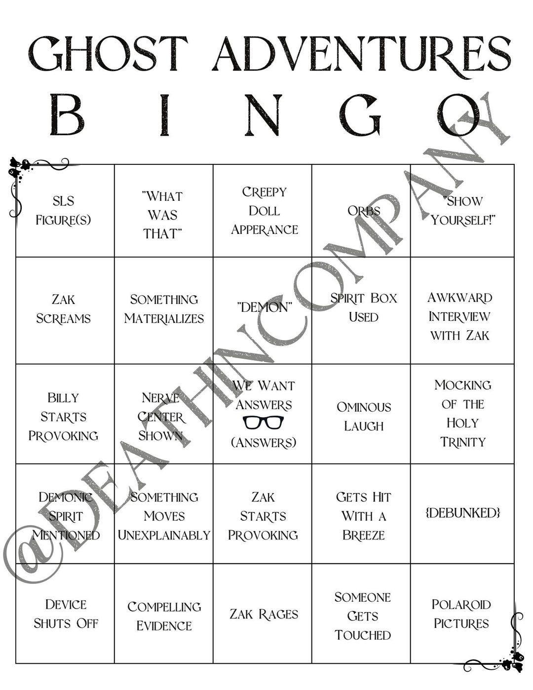 51 Ghost Adventures Bingo Cards – Fun and Spooky Game for Fans ...