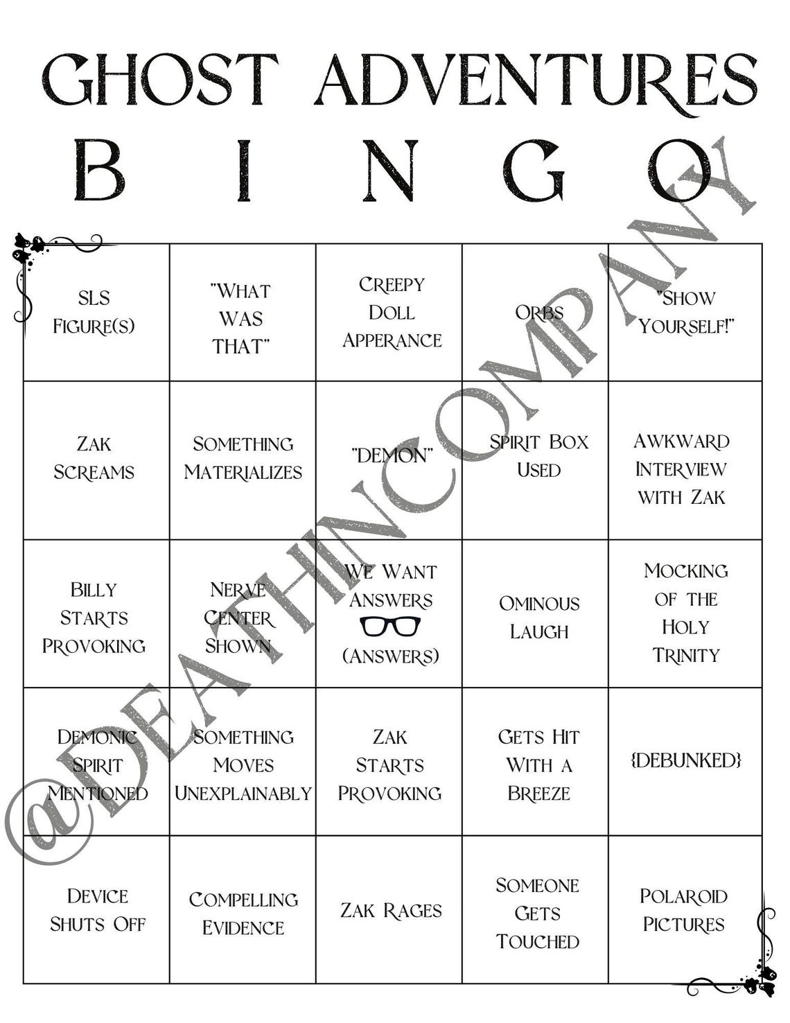 51 Bingo Cards for Ghost Adventures Haunted Investigations - Etsy