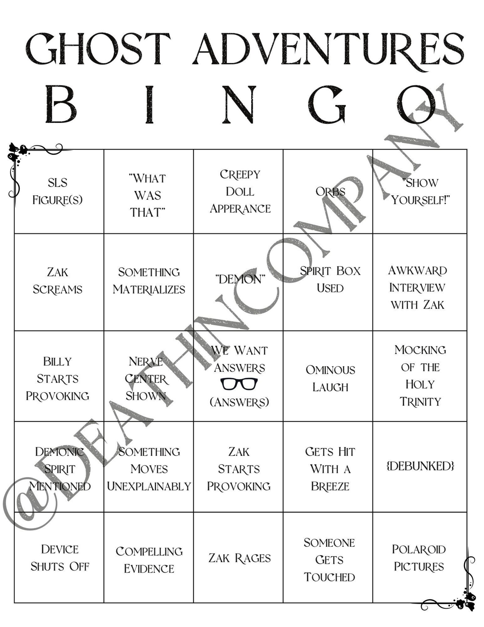 51 Ghost Adventures Bingo Cards – Fun and Spooky Game for Fans ...