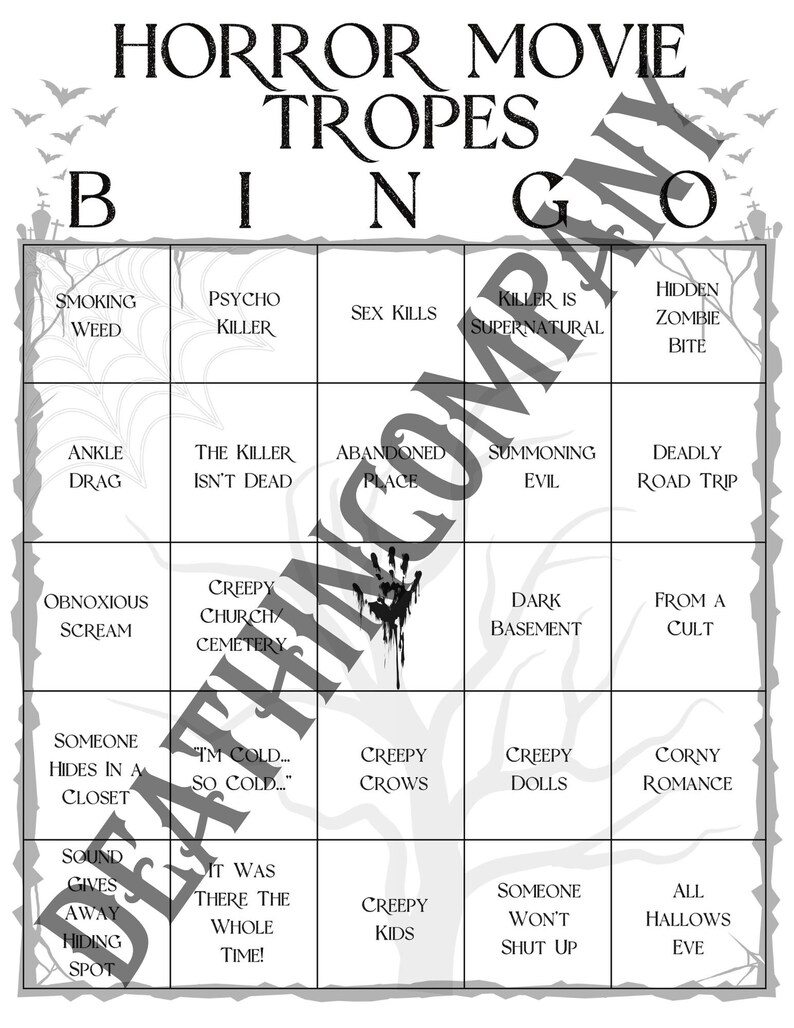 51 Bingo Cards for Horror Movie Trope Bingo - Etsy