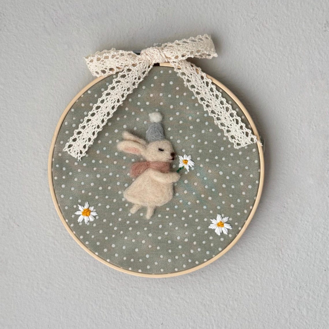 Needle Felted Bunny Hoop: Personalized Nursery Wall Art - Etsy