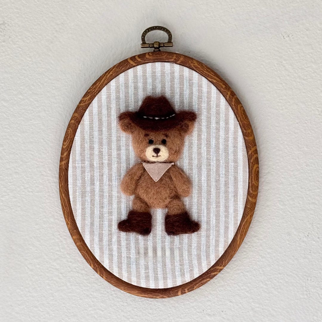 Cowboy Teddy – Needle Felted Wall Art • Personalized Name • Nursery ...
