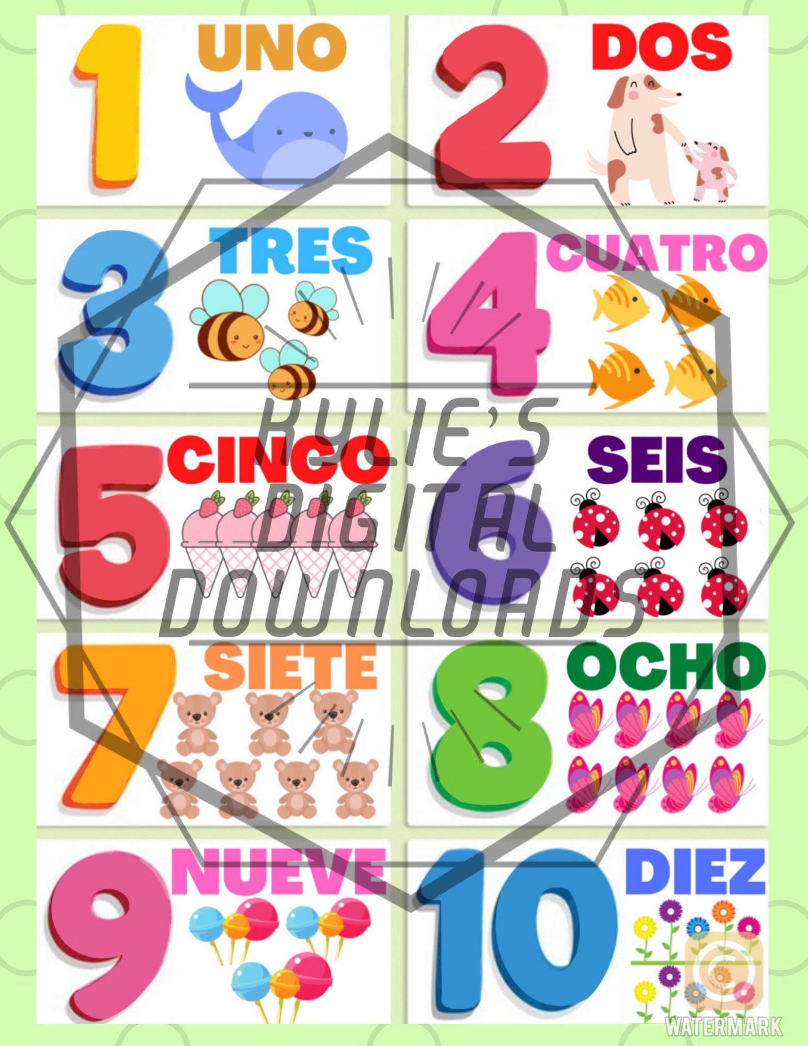 Spanish Numbers for Preschool and Kindergarten Children Printable ...