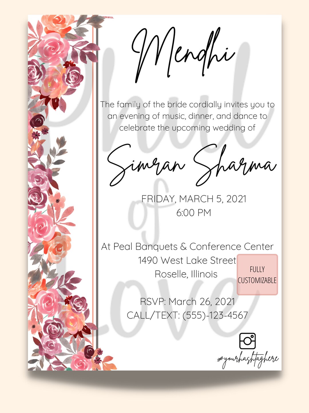 Mendhi Invitation, Mendhi Ceremony Invitation, Mendhi Party Invite ...