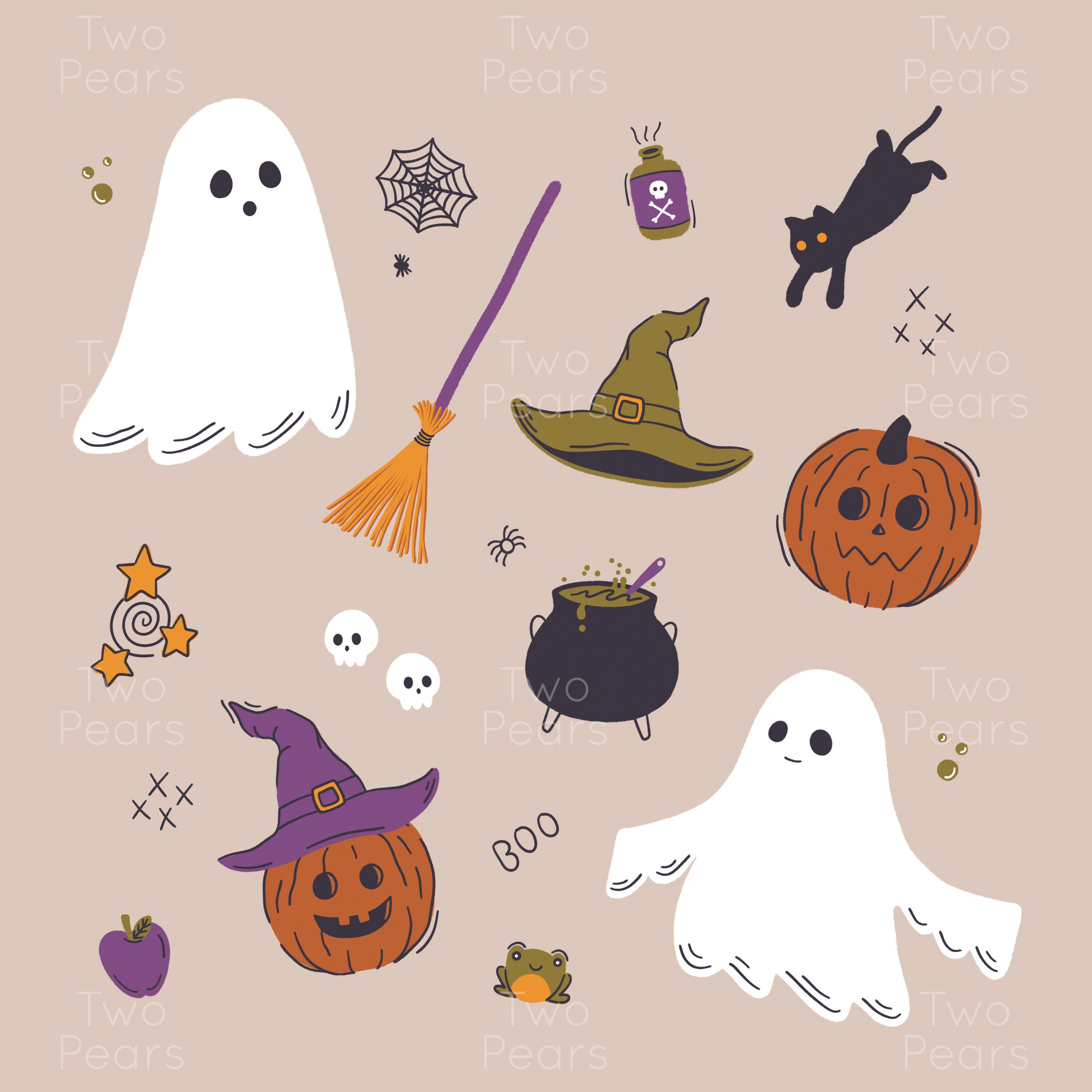 Pumpkin Witches Clip Art, Halloween Ghosts Digital Pngs - Etsy