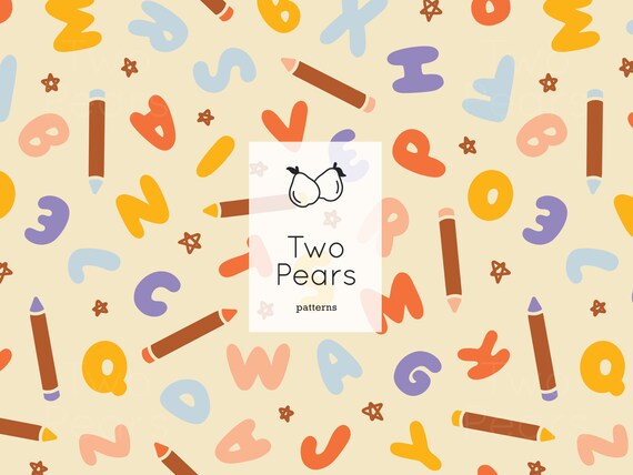 Retro Alphabet Pattern Crayons and Letters Cute Digital Art - Etsy
