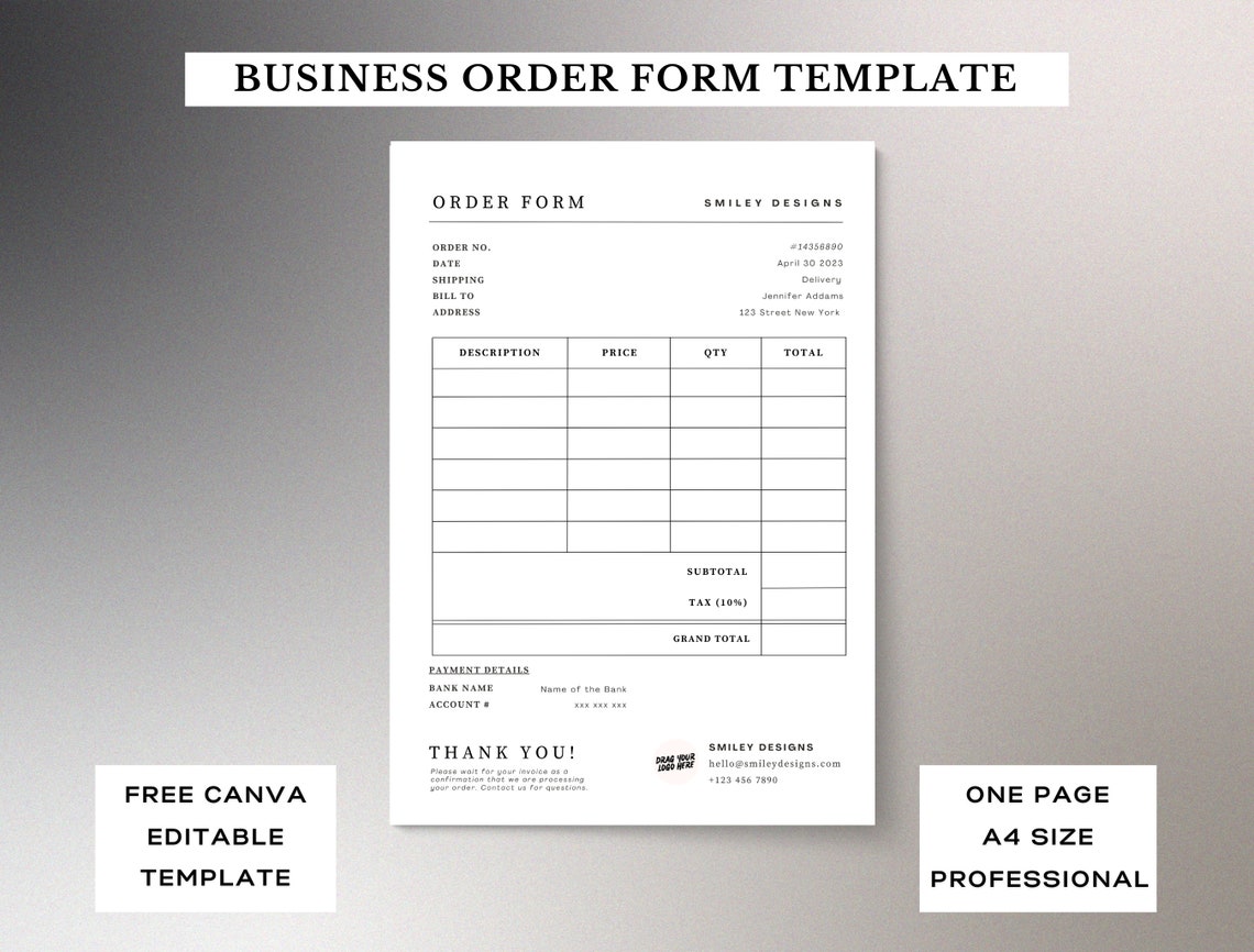 Order Form Template Editable Small Business Printable Purchase Forms ...