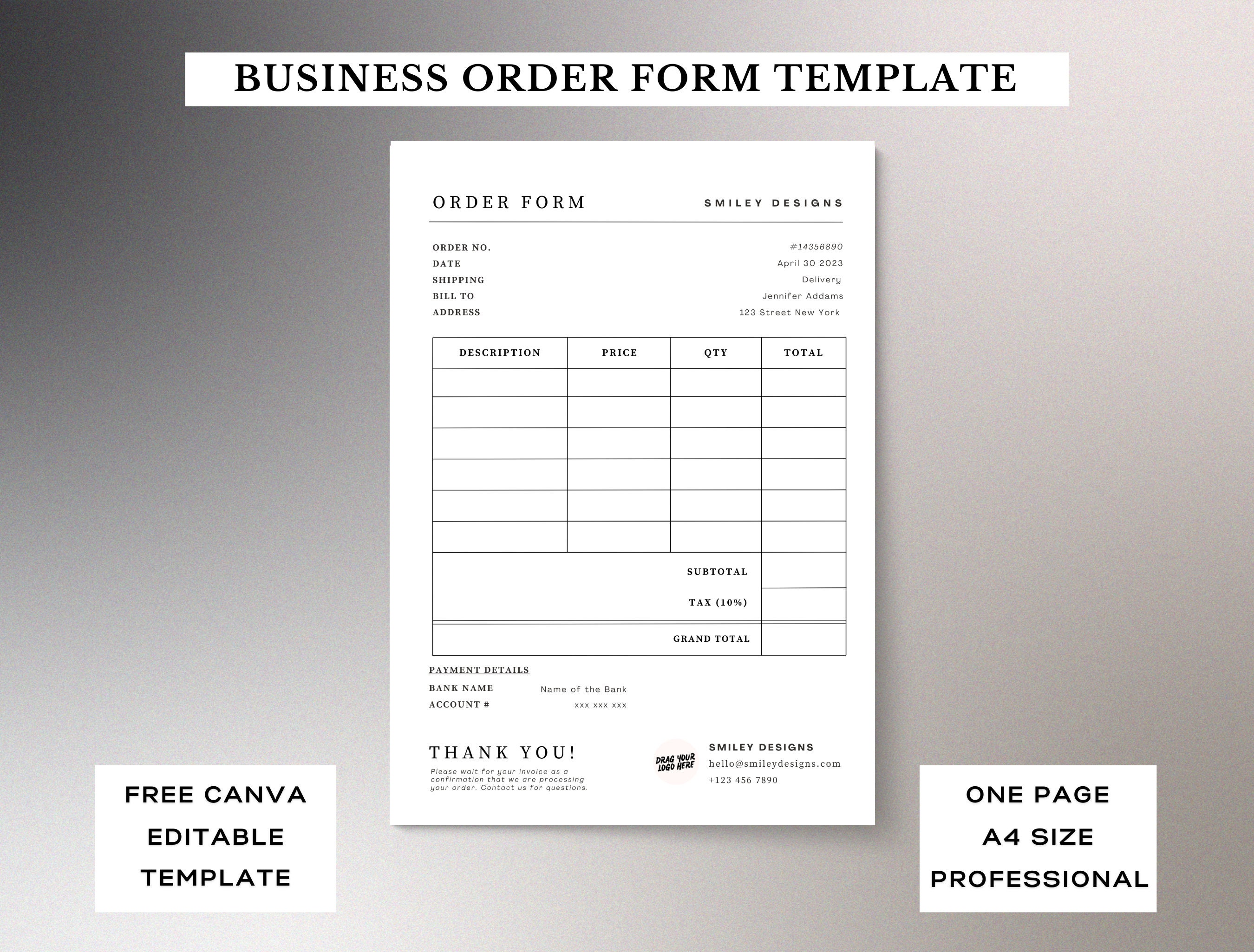 Order Form Template Editable Small Business Printable Purchase Forms ...